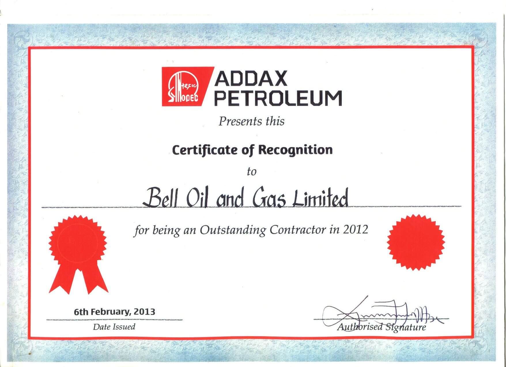 Certificates – Bell Oil & Gas
